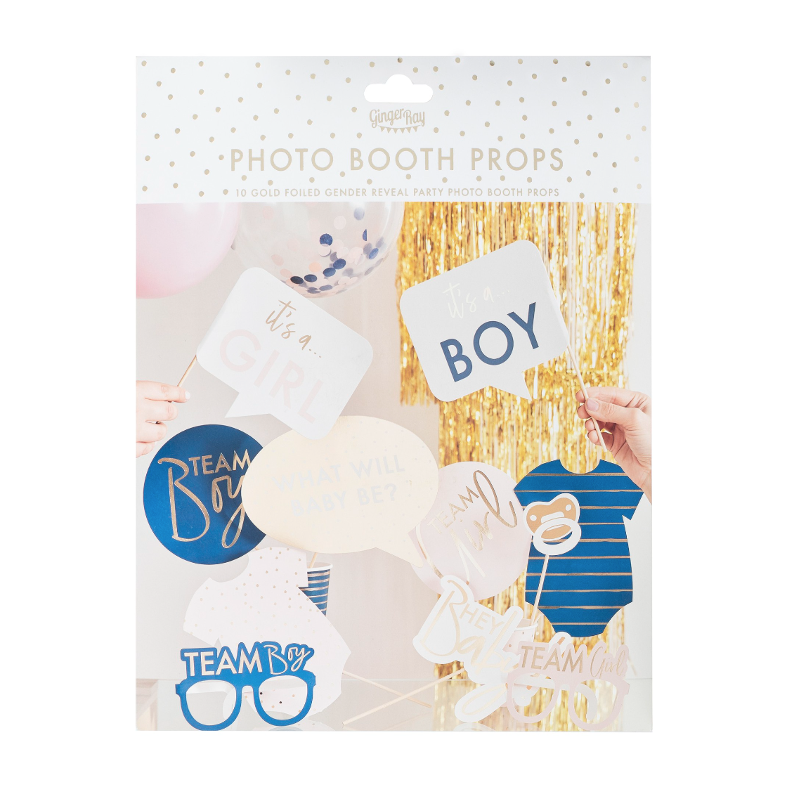 Gold Foiled Gender Reveal Party Photo Booth Props – Très Chic Party ...